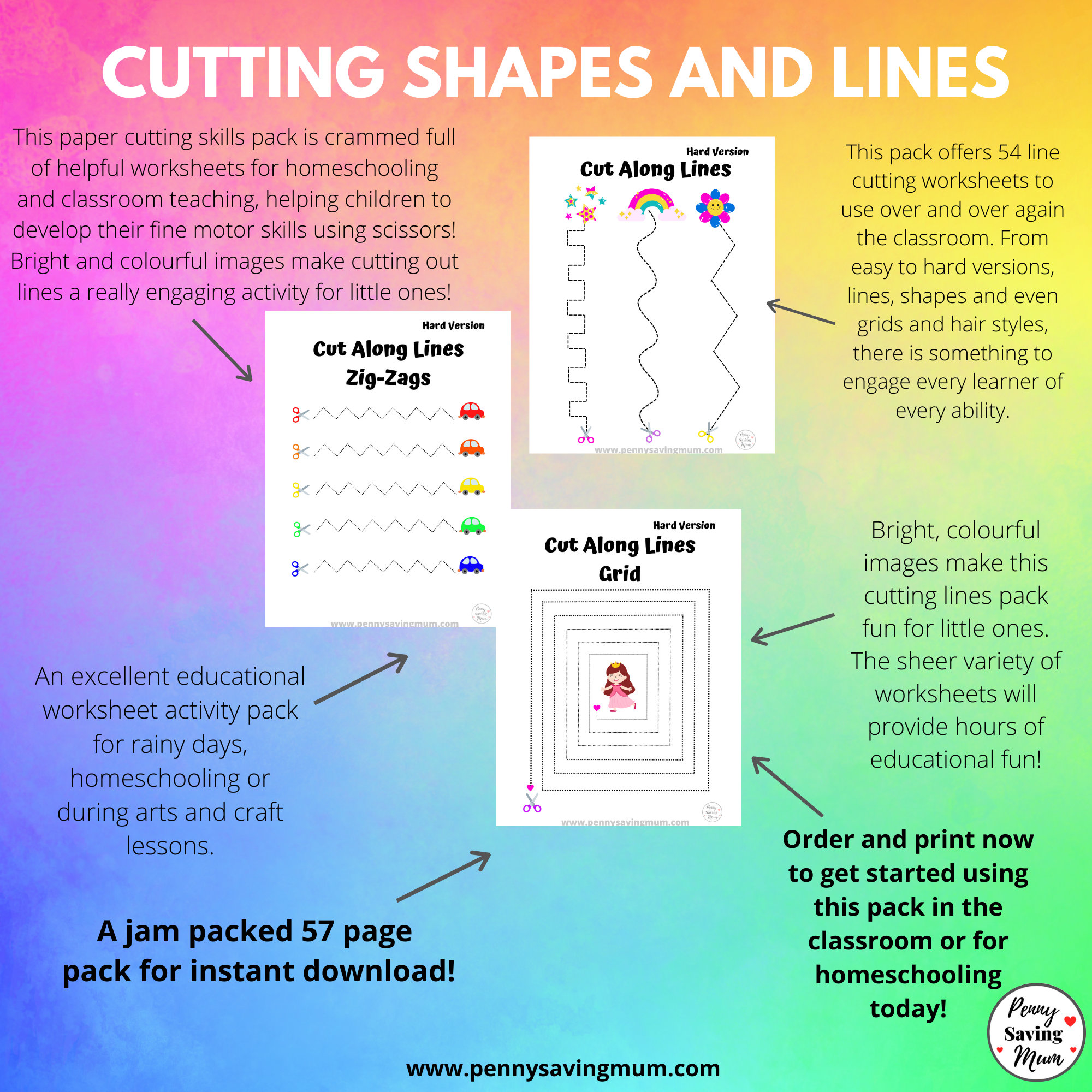 Scissor Paper Cutting Skills Shapes and Lines Worksheet Activity Pack ...