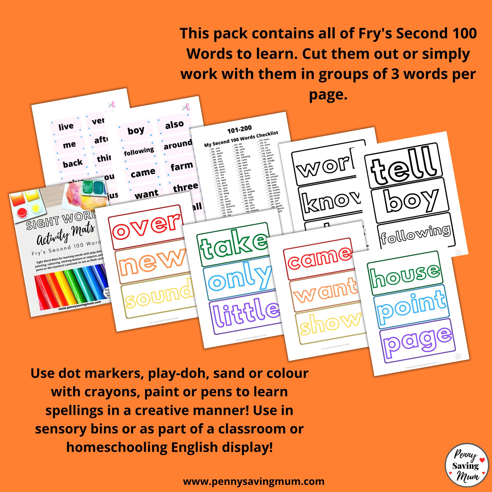 Sight Word Activity Mats Fry's Second 100 Words Printable - Etsy