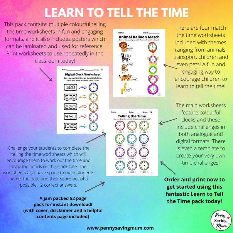 Telling the Time Worksheets, Learn to Tell Time, Digital, Analogue ...