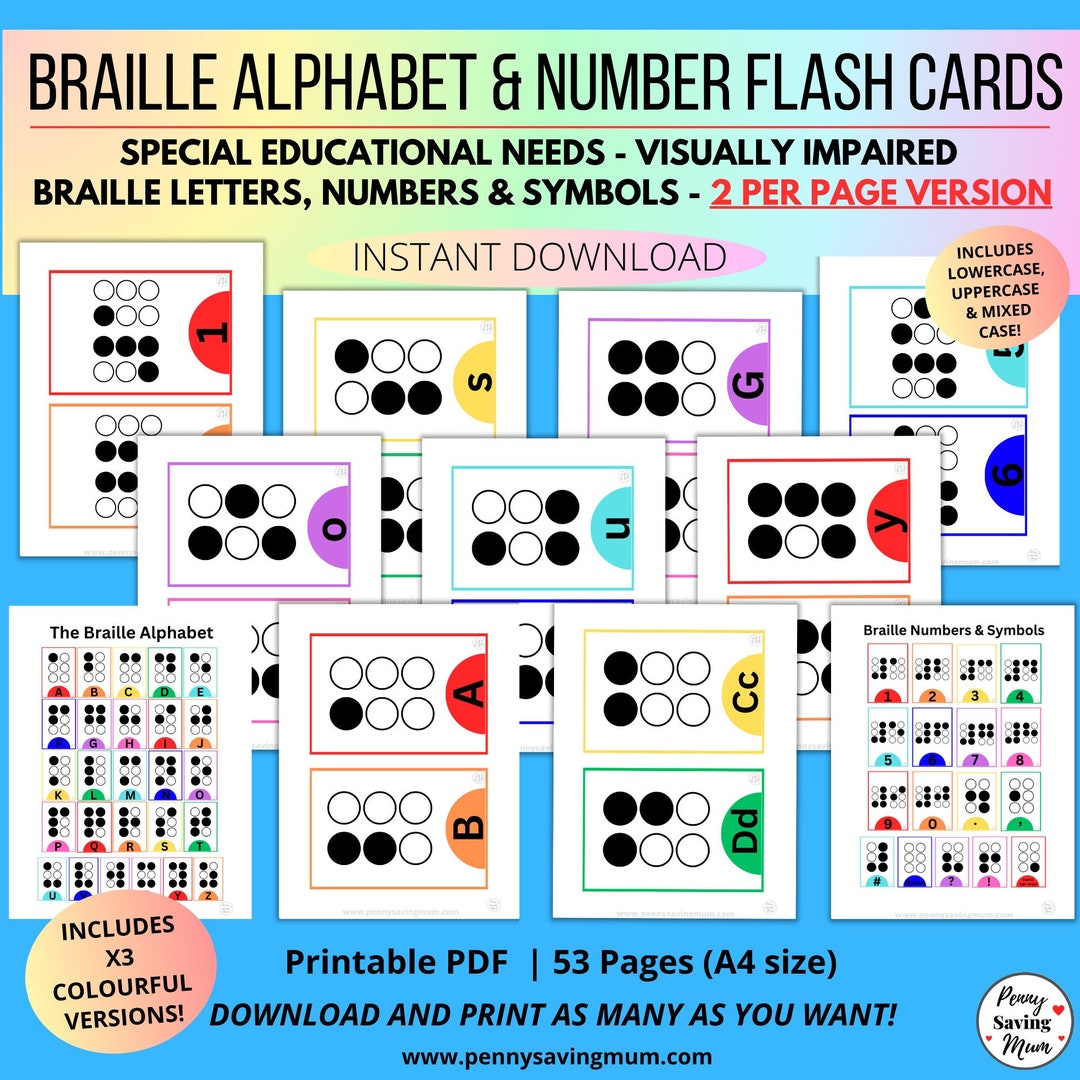Braille Alphabet Flash Cards, Learn Braille Numbers, Special ...