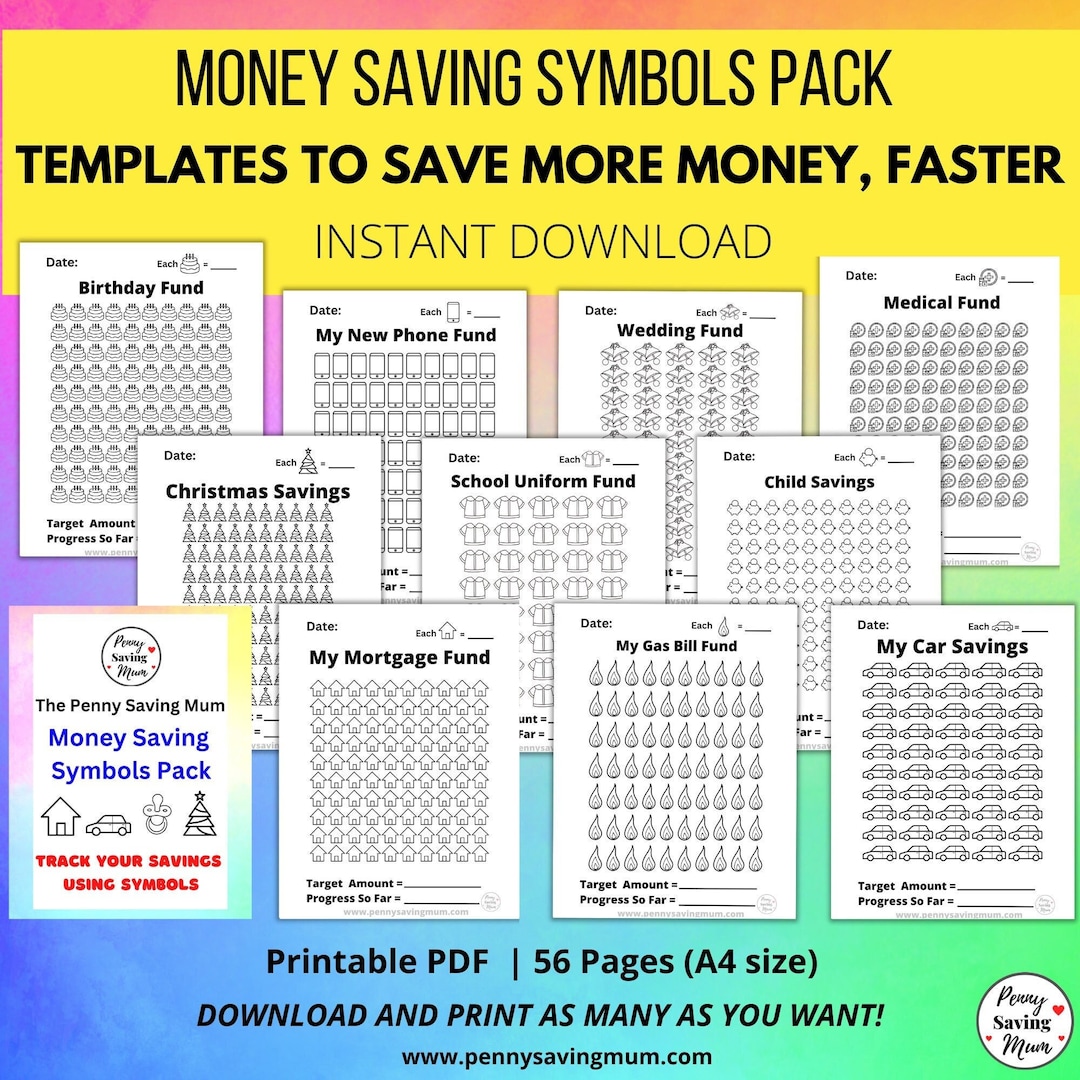 Money Saving Challenge Symbols Template Pack, Track Savings, Money ...