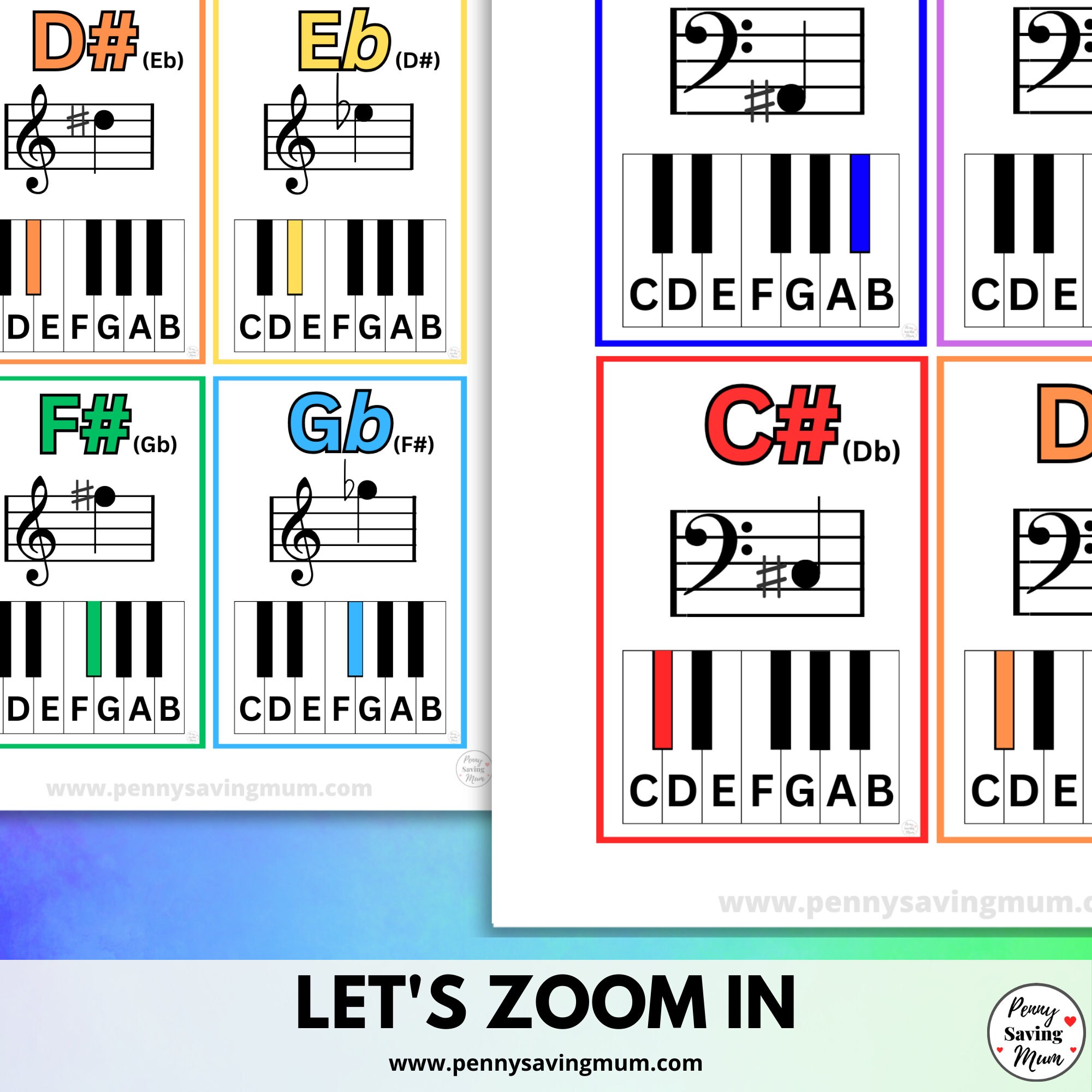 Music Theory, Musical Note Flash Cards, Sharps & Flats, Treble Bass ...