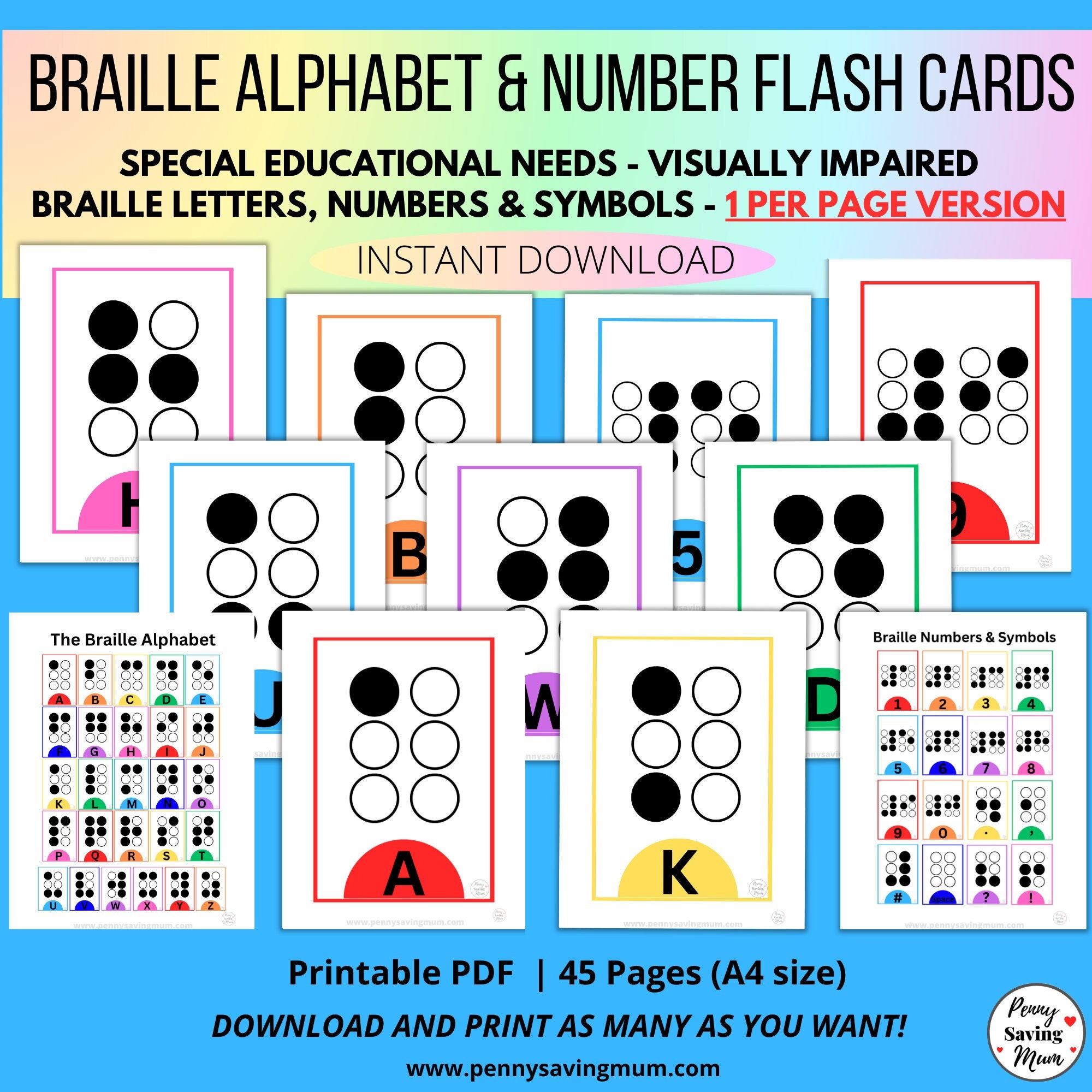 Braille Alphabet Flash Cards, Learn Braille Numbers, Special ...