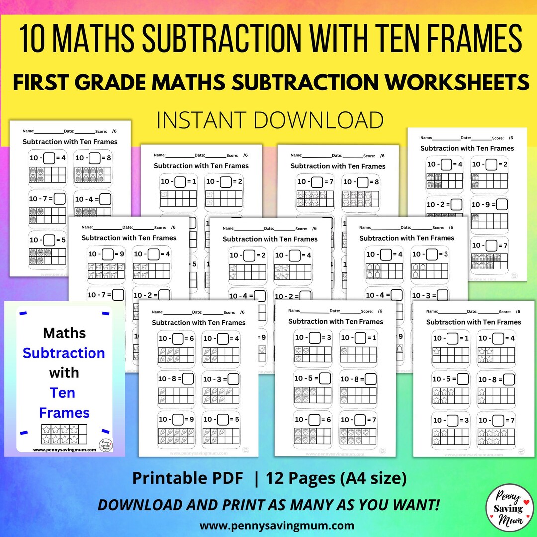 10 Maths Subtraction Year One First Grade Maths Worksheets With Ten ...