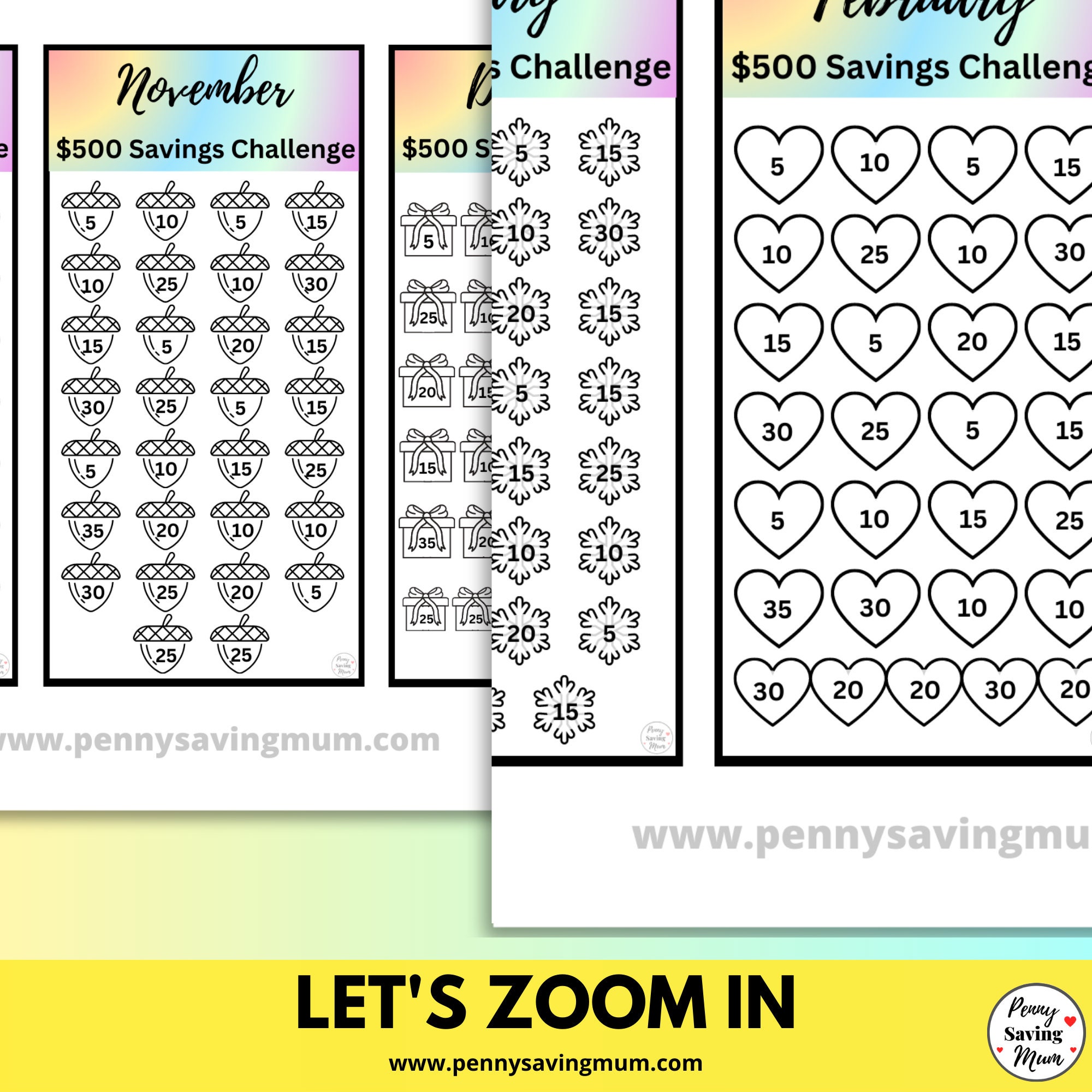 Save Money, Monthly Savings Challenge Trackers, 500 Savings Printable ...