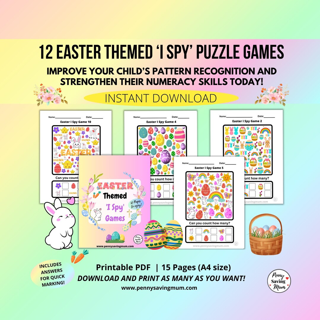 12 Easter Themed I Spy Puzzle Games for Kids, Spring No Prep Worksheet ...