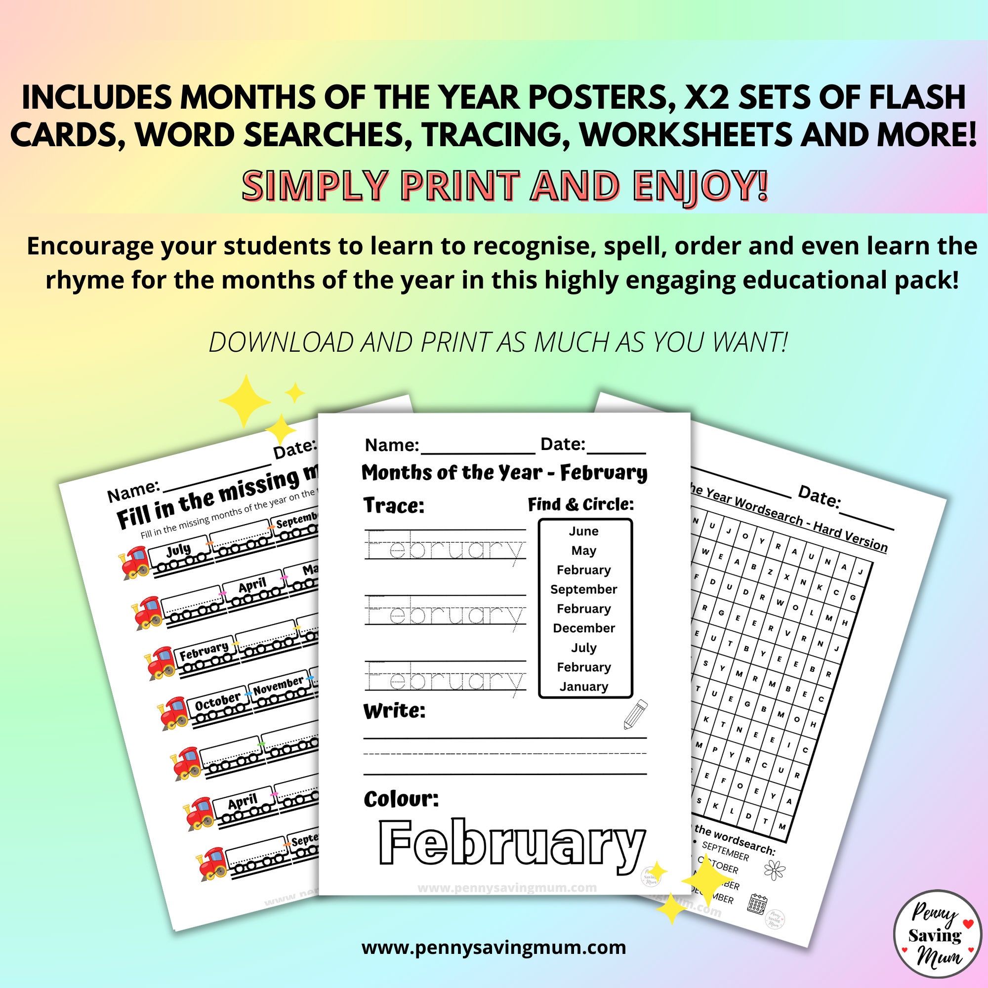 Months of the Year Worksheets, Flash Cards, Word Searches, Colouring ...