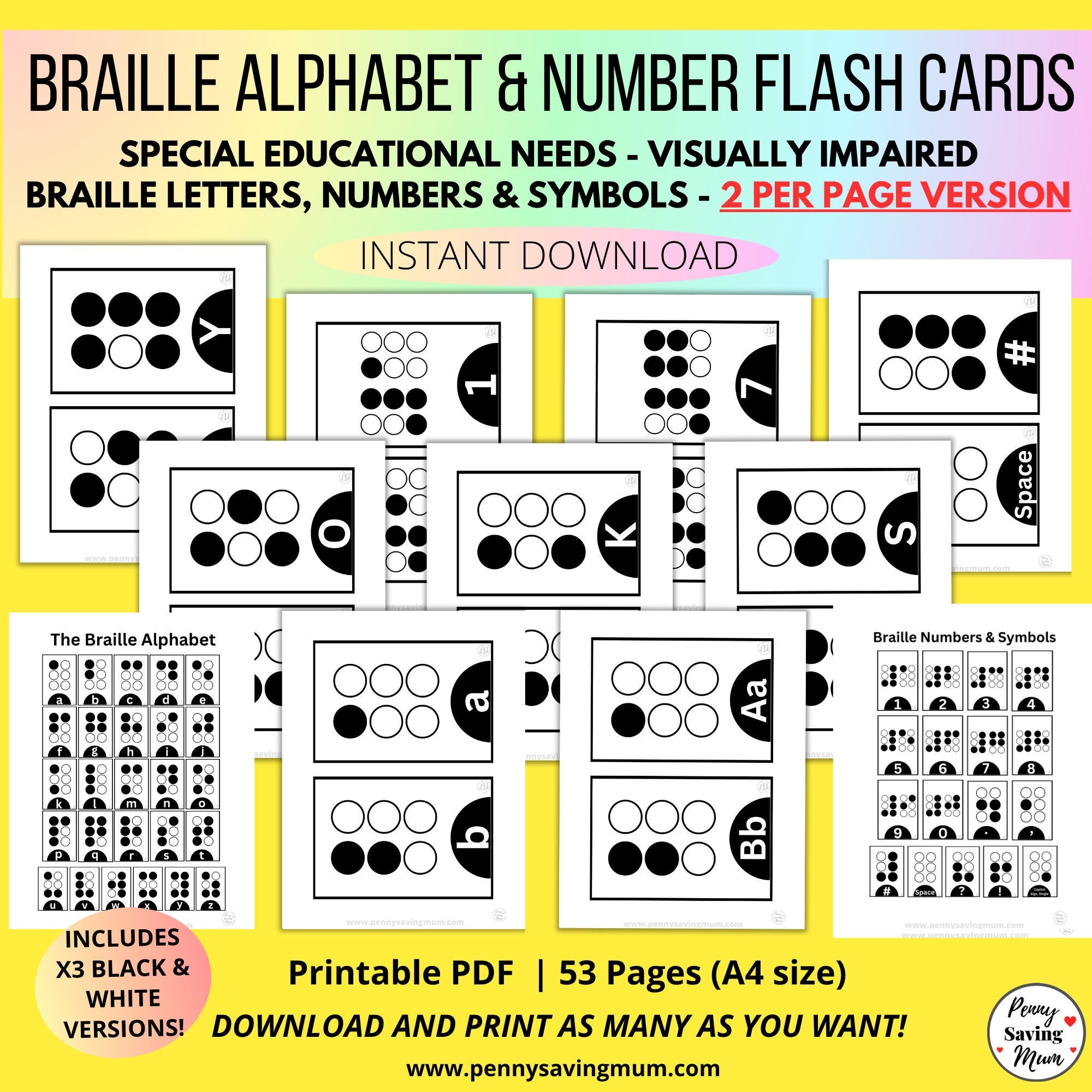Braille Alphabet Flash Cards, Learn Braille Numbers, Special ...