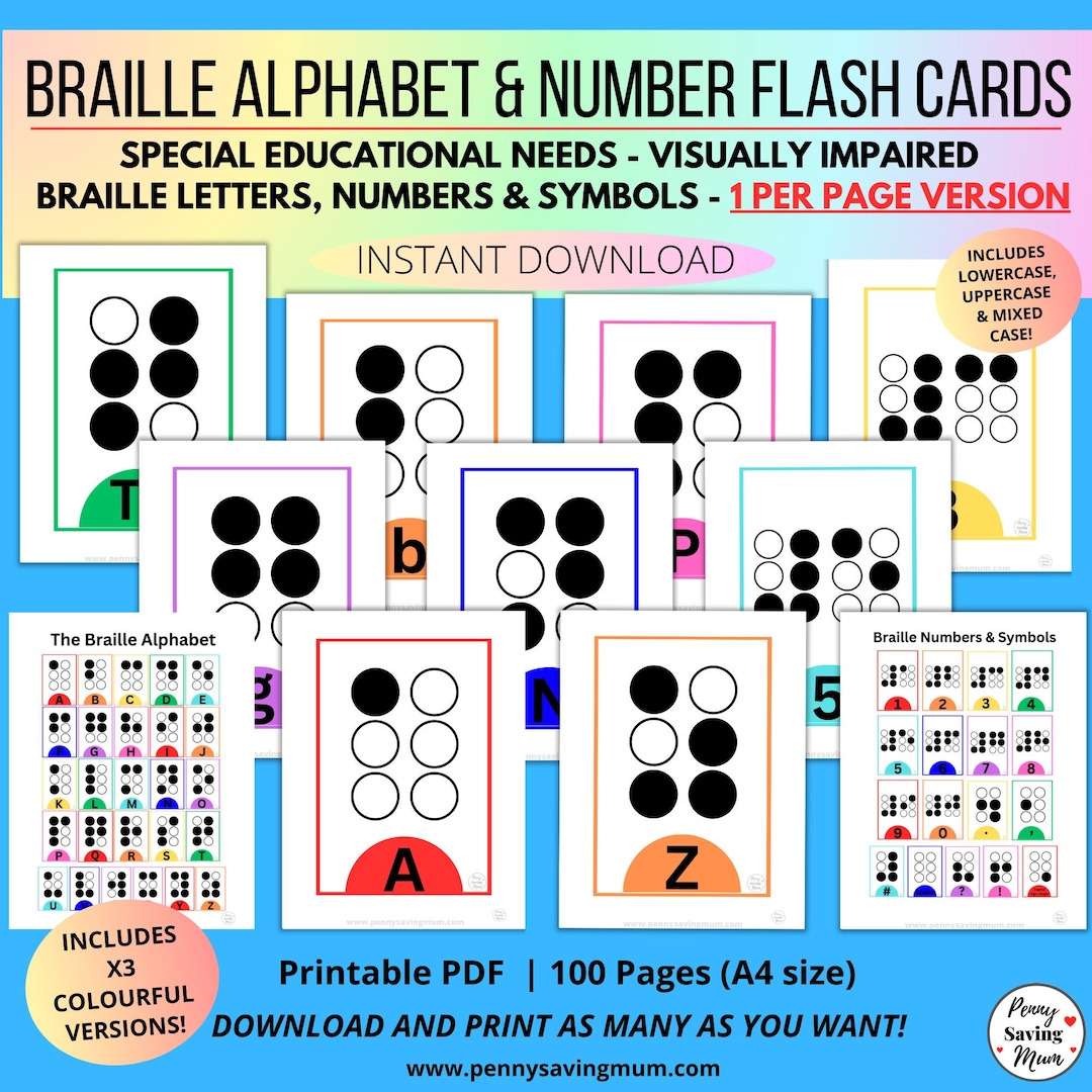 Braille Alphabet Flash Cards, Learn Braille Numbers, Special ...