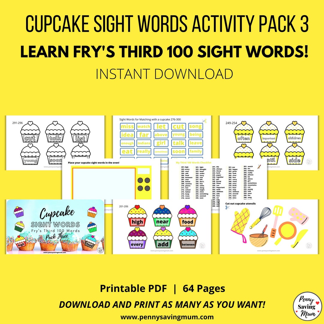 Sight Word Cupcakes Learn Fry's Third 100 Words Printable - Etsy