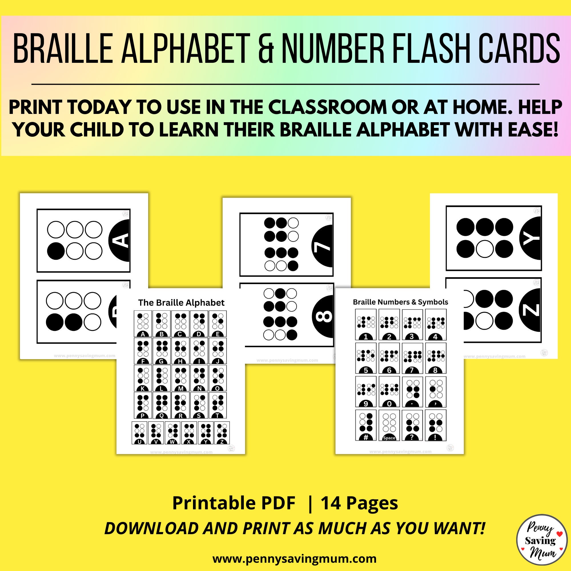 Braille Alphabet Flash Cards, Learn Braille Numbers, Special ...