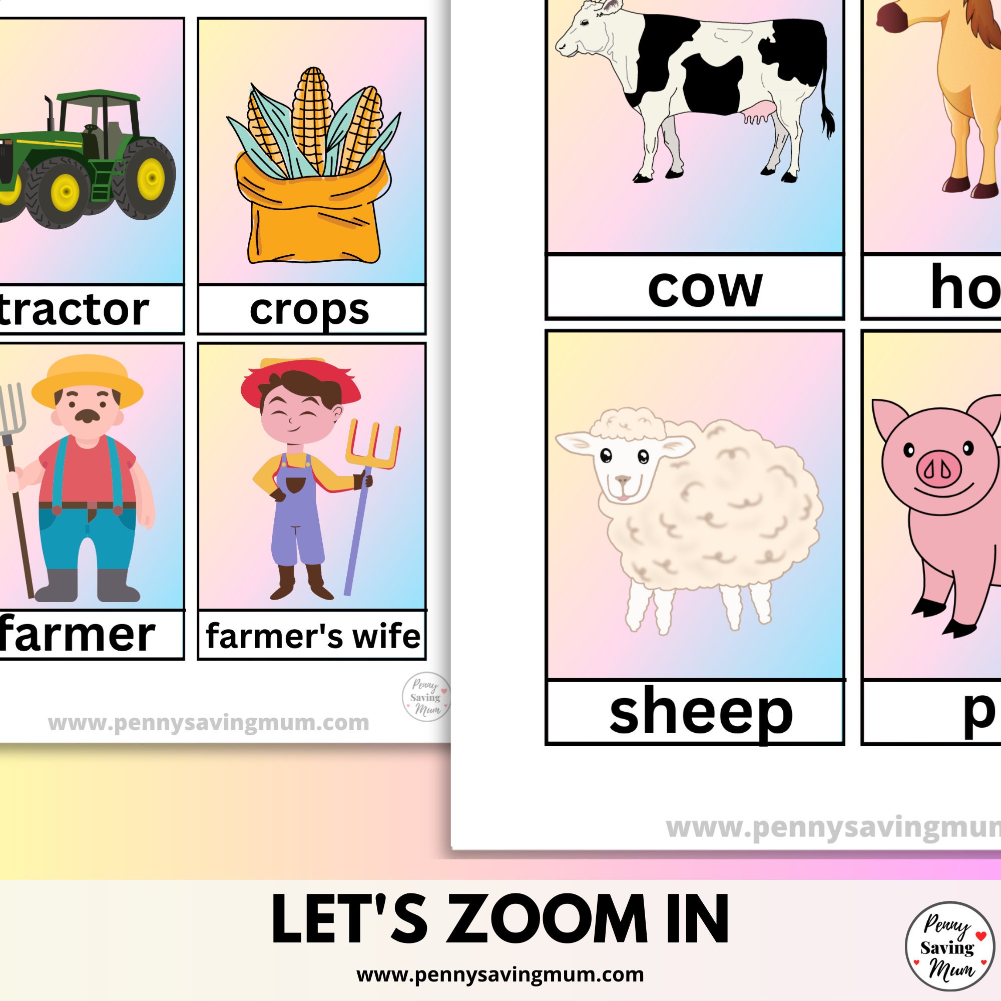 40 Farm Animal Printable Flash Cards, Montessori Toddler Activity ...
