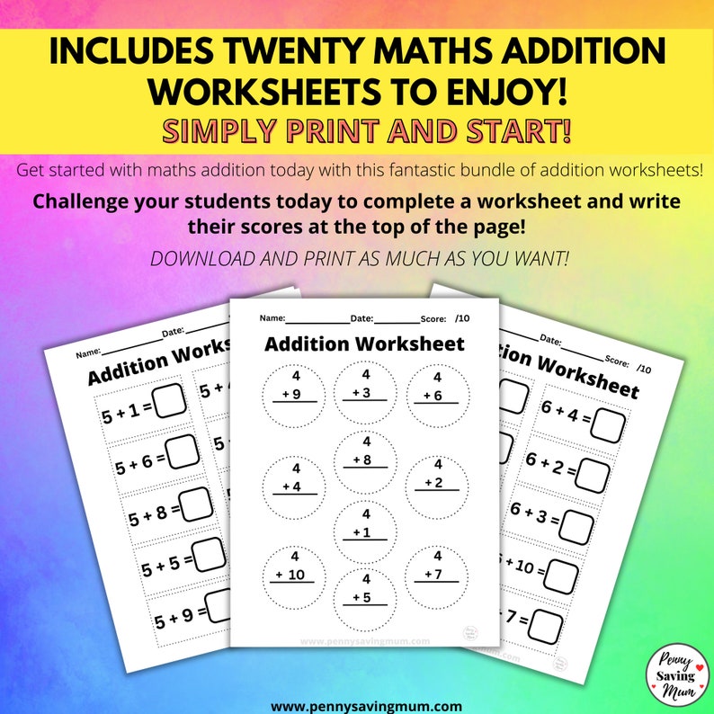 20 Maths Addition Worksheets for Year One First Grade Maths Numbers 1 ...