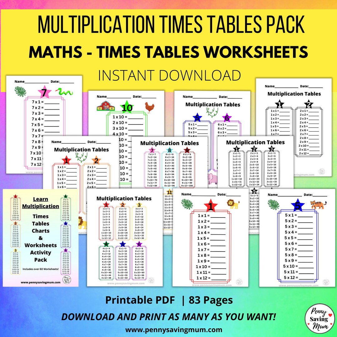 Maths Multiplication Times Tables Worksheet Printable Pack - Etsy