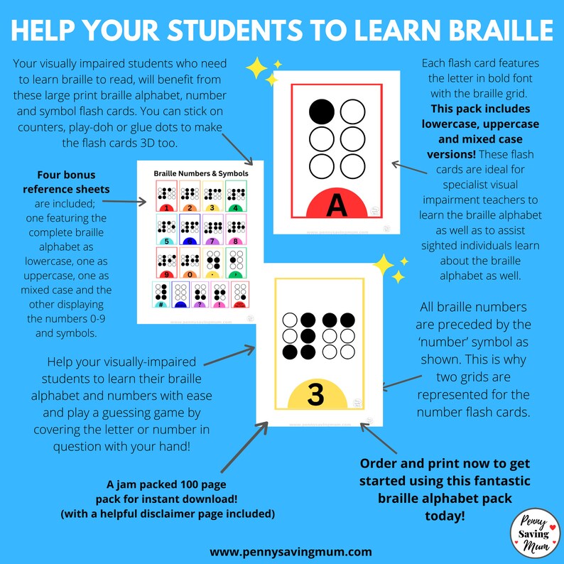 Braille Alphabet Flash Cards, Learn Braille Numbers, Special ...