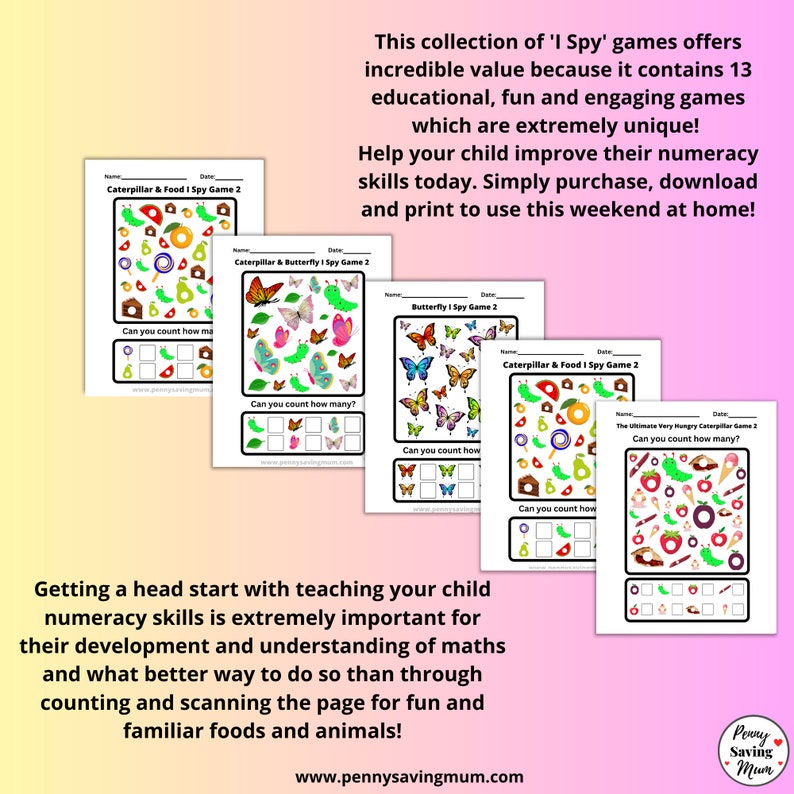 The Very Hungry Caterpillar Themed 'I Spy' Numeracy Worksheet Bundle ...