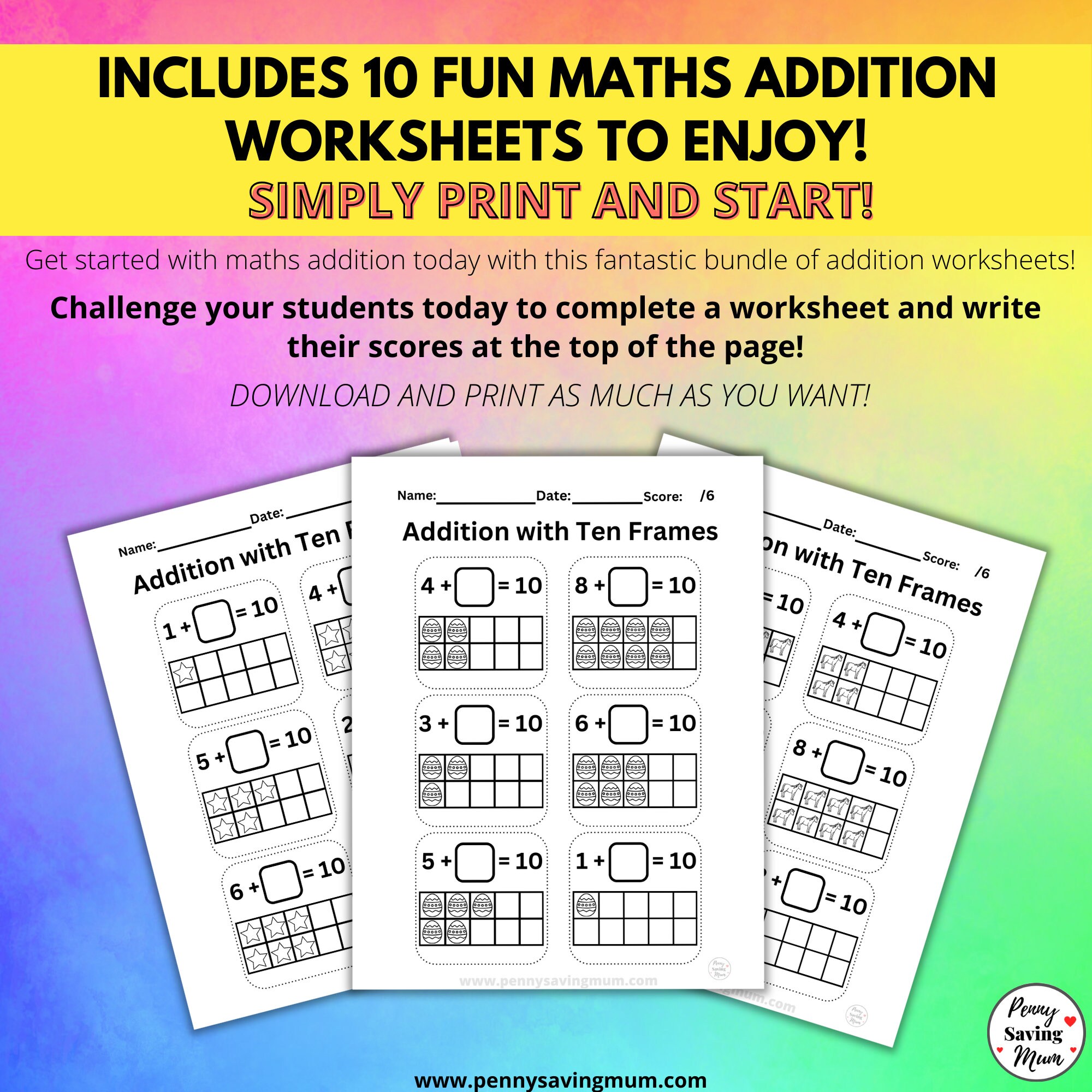 10 Maths Addition Year One First Grade Maths Worksheets With Ten Frames ...