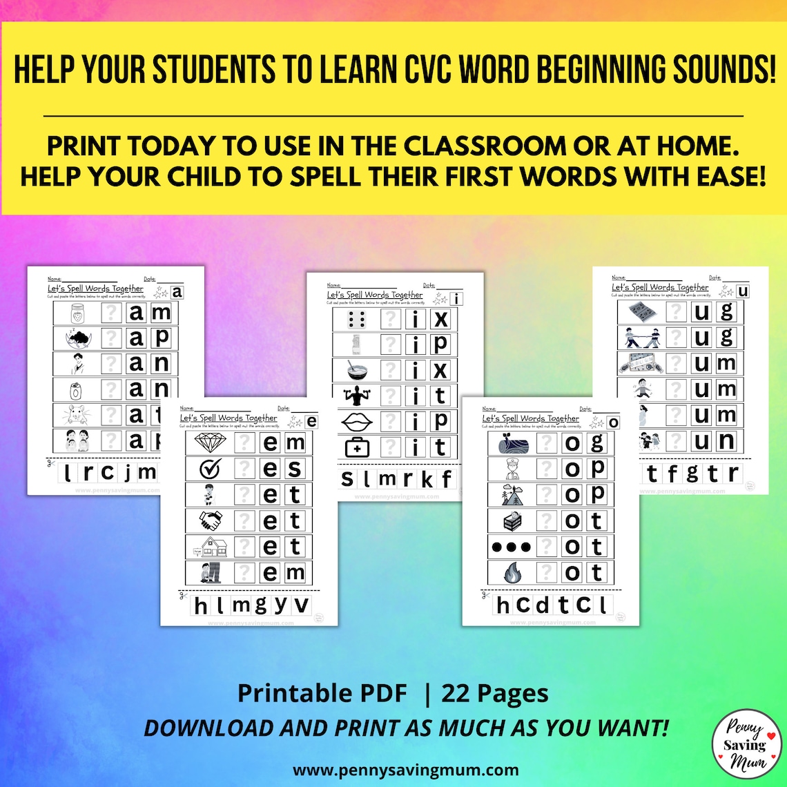 20 No-prep CVC Word, Beginning Sound Worksheets, Vocabulary, Phonics ...