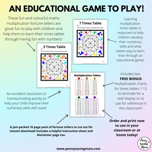 Learn Maths Multiplication Times Tables Game Fortune Teller Bundle - Etsy