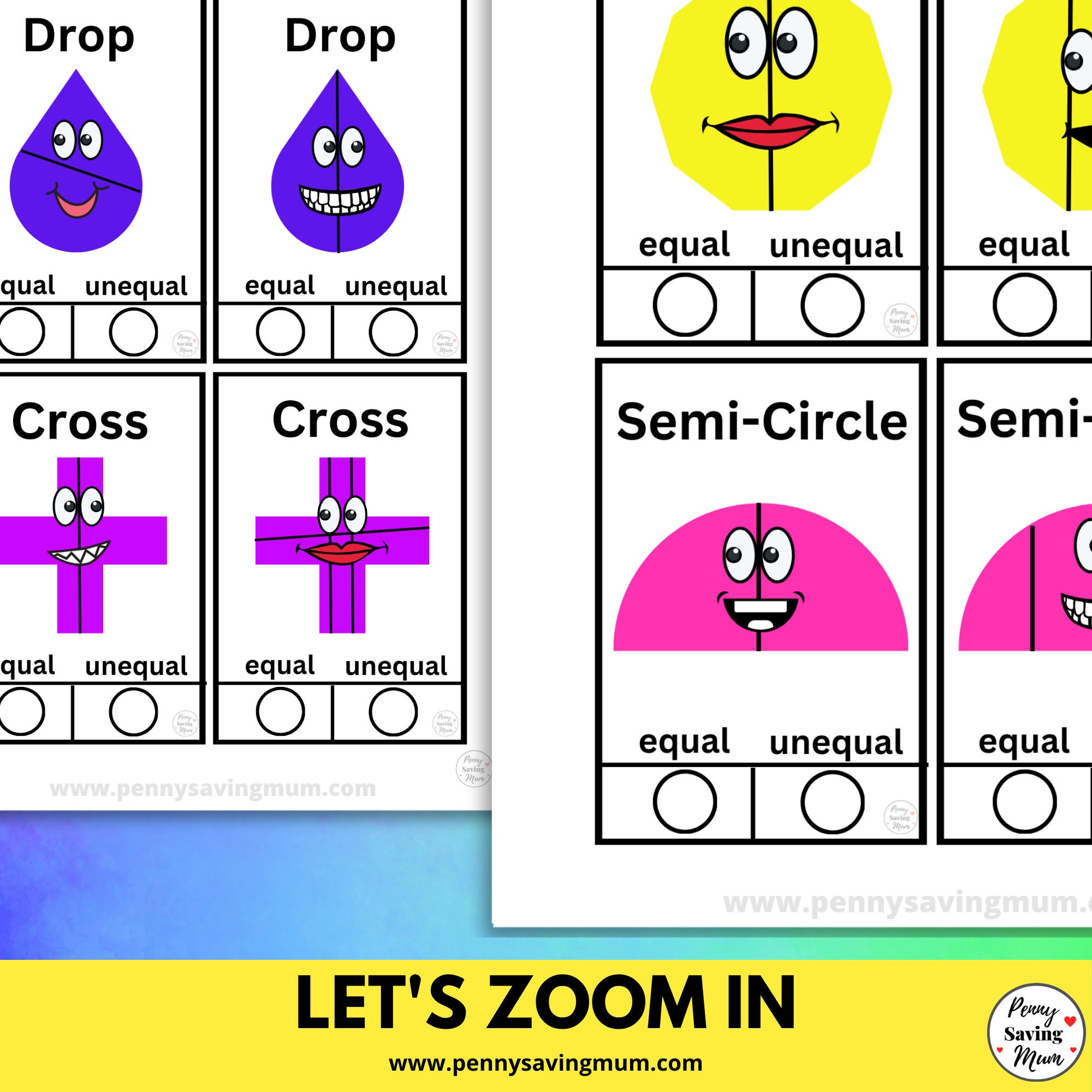 Partition Shapes Into Equal & Unequal Parts, Geometry, Funny Faces ...