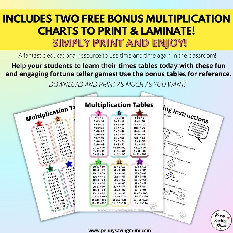 Learn Maths Multiplication Times Tables Game Fortune Teller Bundle - Etsy