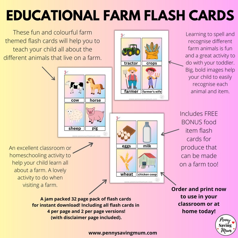 40 Farm Animal Printable Flash Cards, Montessori Toddler Activity ...