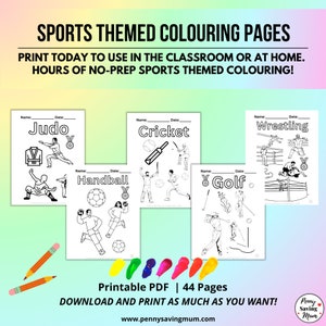 Sports Themed Colouring Pages for Kids, School Sports Day Pack, Fitness ...