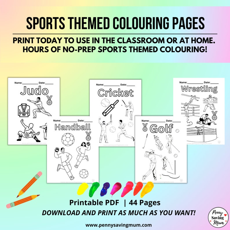 Sports Themed Colouring Pages for Kids, School Sports Day Pack, Fitness ...