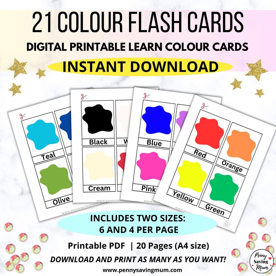21 Colour Learning Flashcards, Pre-school Cards, Educational Digital ...