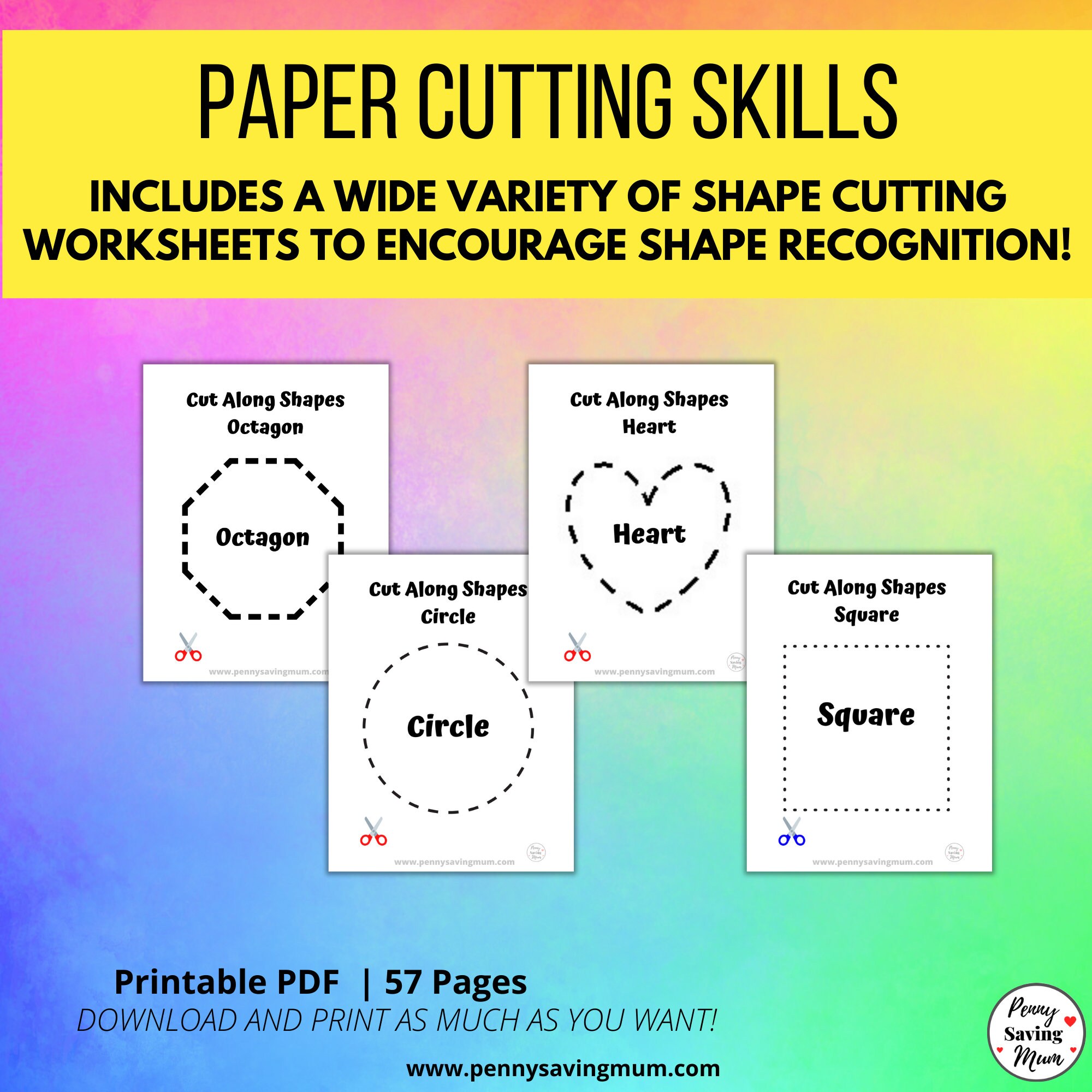 Scissor Paper Cutting Skills Shapes and Lines Worksheet Activity Pack ...