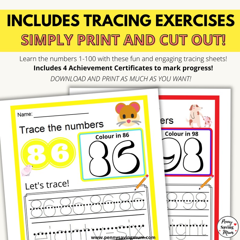 Trace the Numbers 1-100 Activity Pack Digital Printable - Etsy