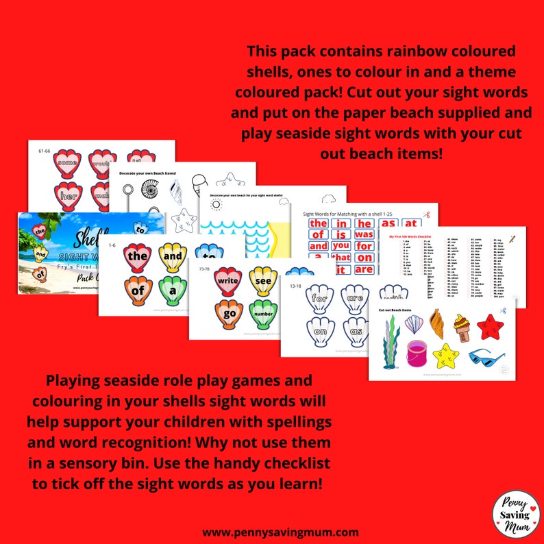 Sight Word Shells Fry's First 100 Words Printable - Etsy