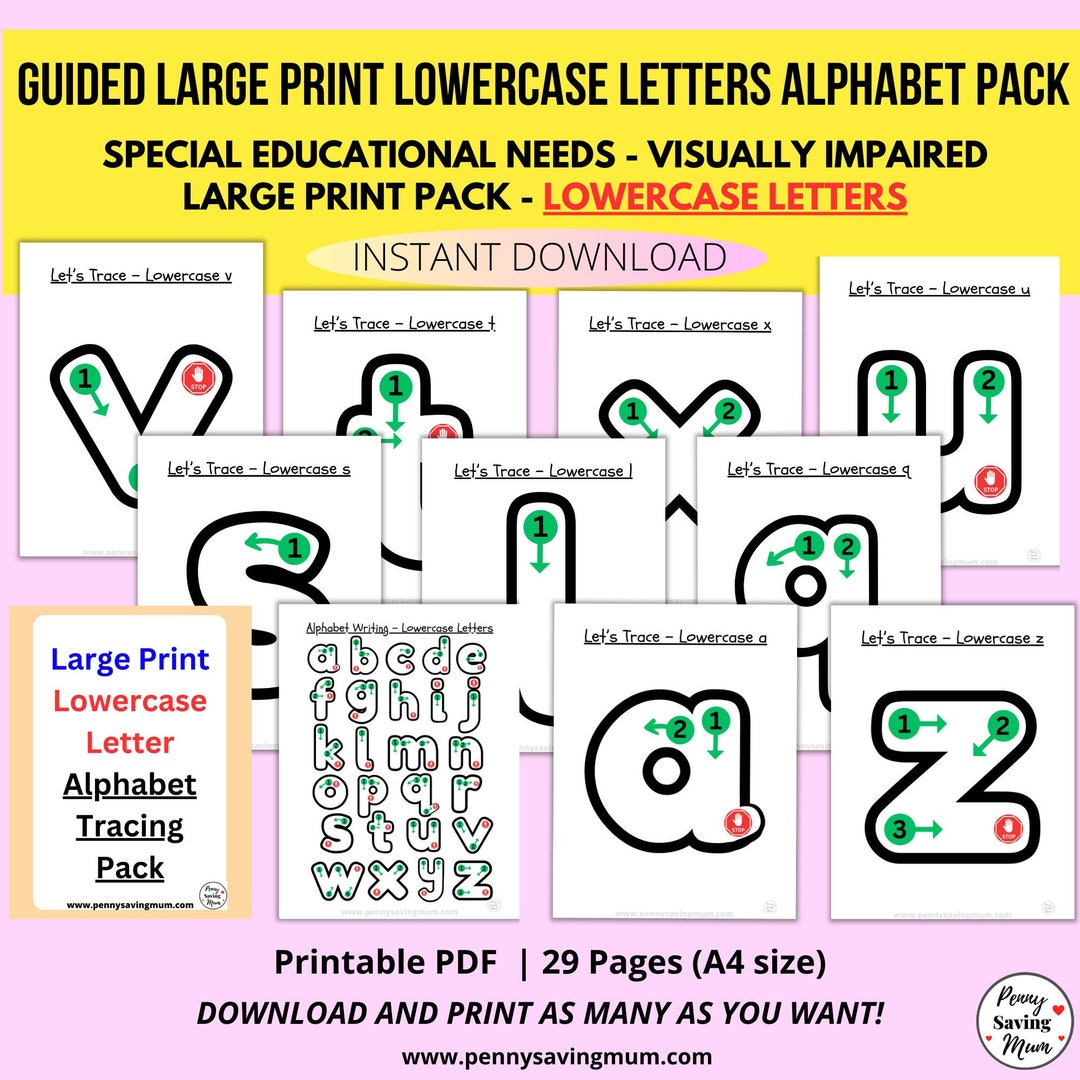 Large Print, Guided Lowercase Alphabet Letter Tracing, Special ...