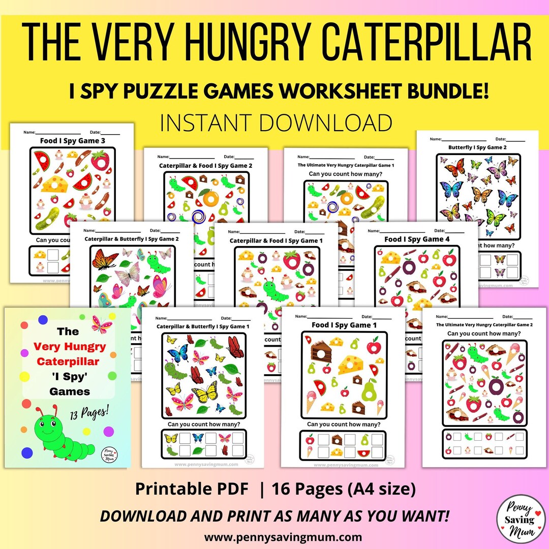 The Very Hungry Caterpillar Themed 'I Spy' Numeracy Worksheet Bundle ...