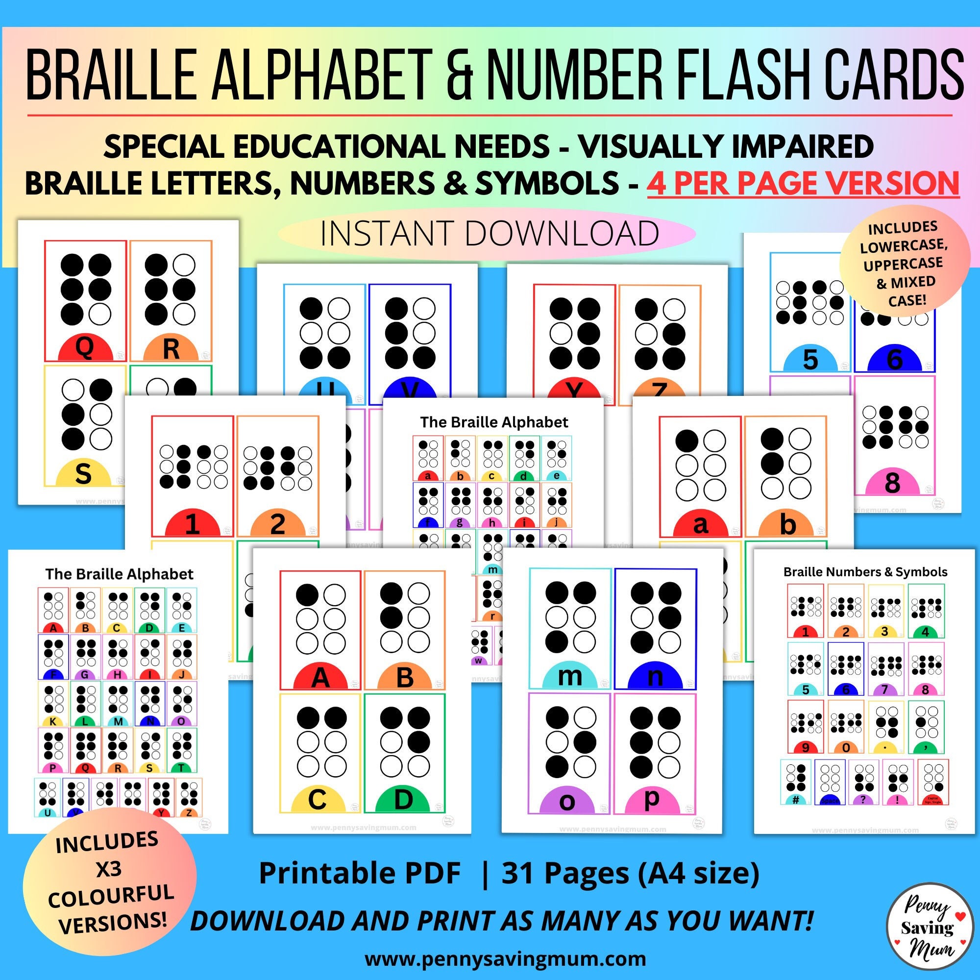 Braille Alphabet Flash Cards, Learn Braille Numbers, Special ...
