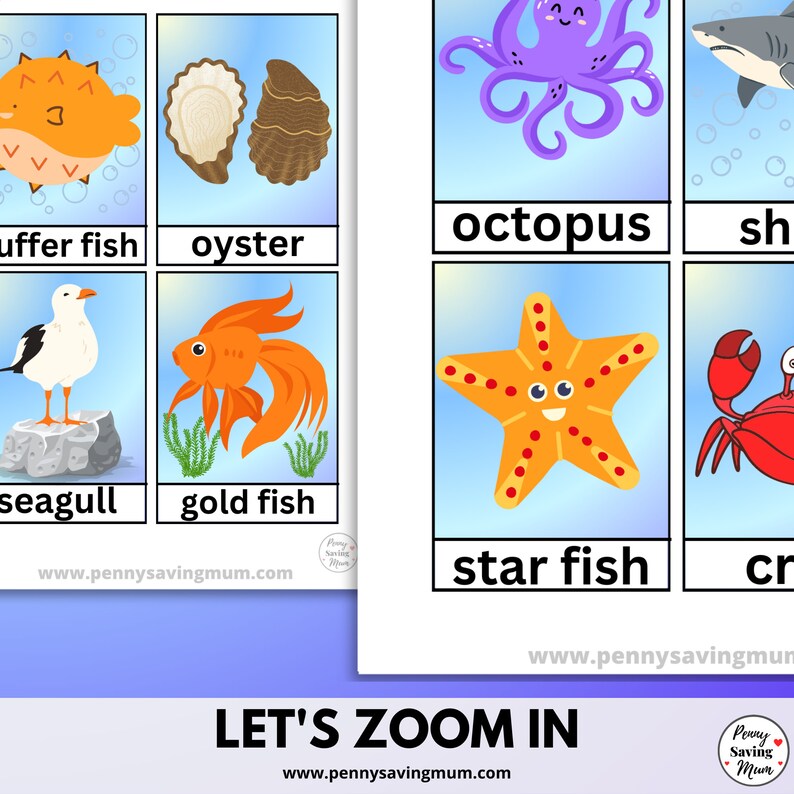 40 Sea Creature Printable Flash Cards, Montessori Toddler Activity ...