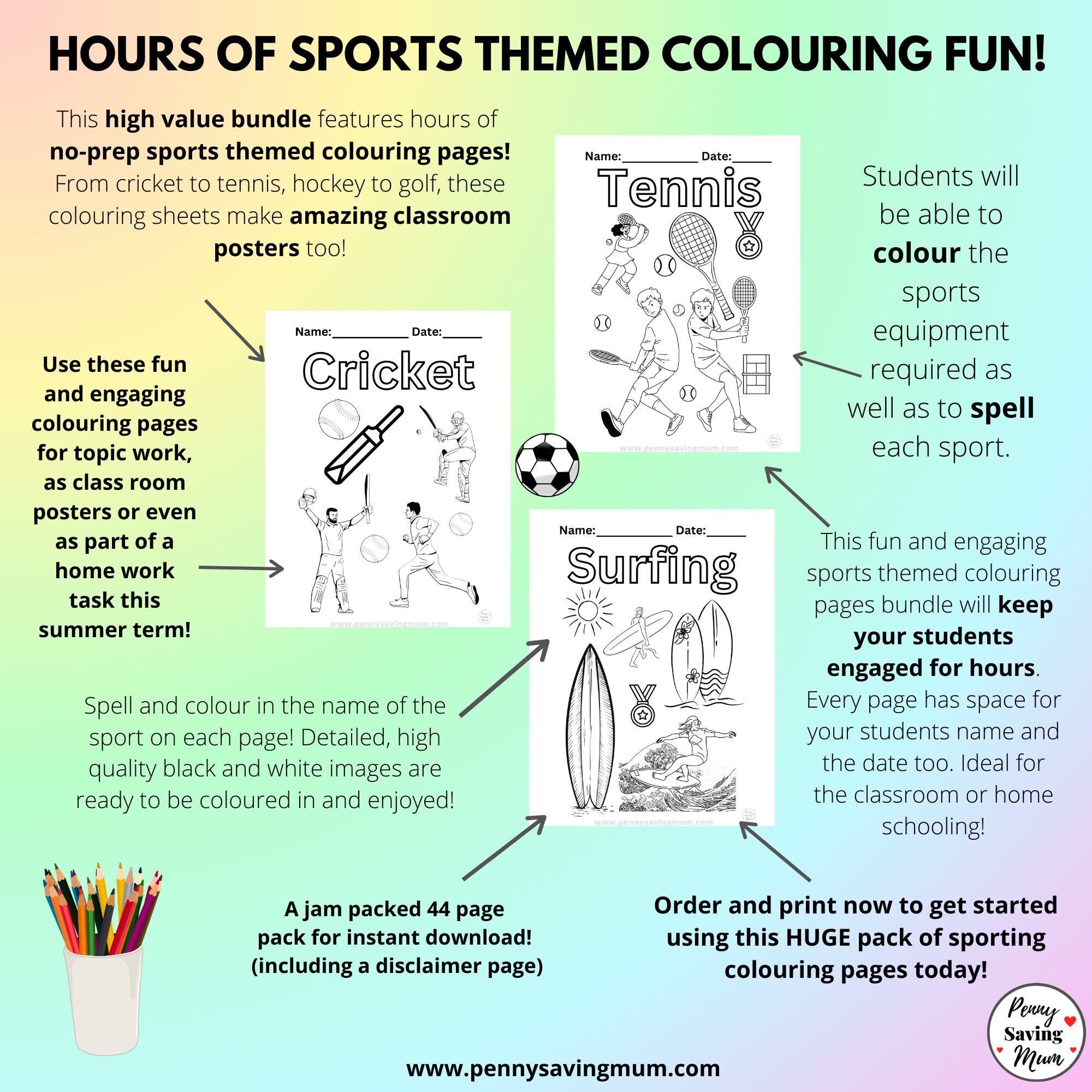 Sports Themed Colouring Pages for Kids, School Sports Day Pack, Fitness ...