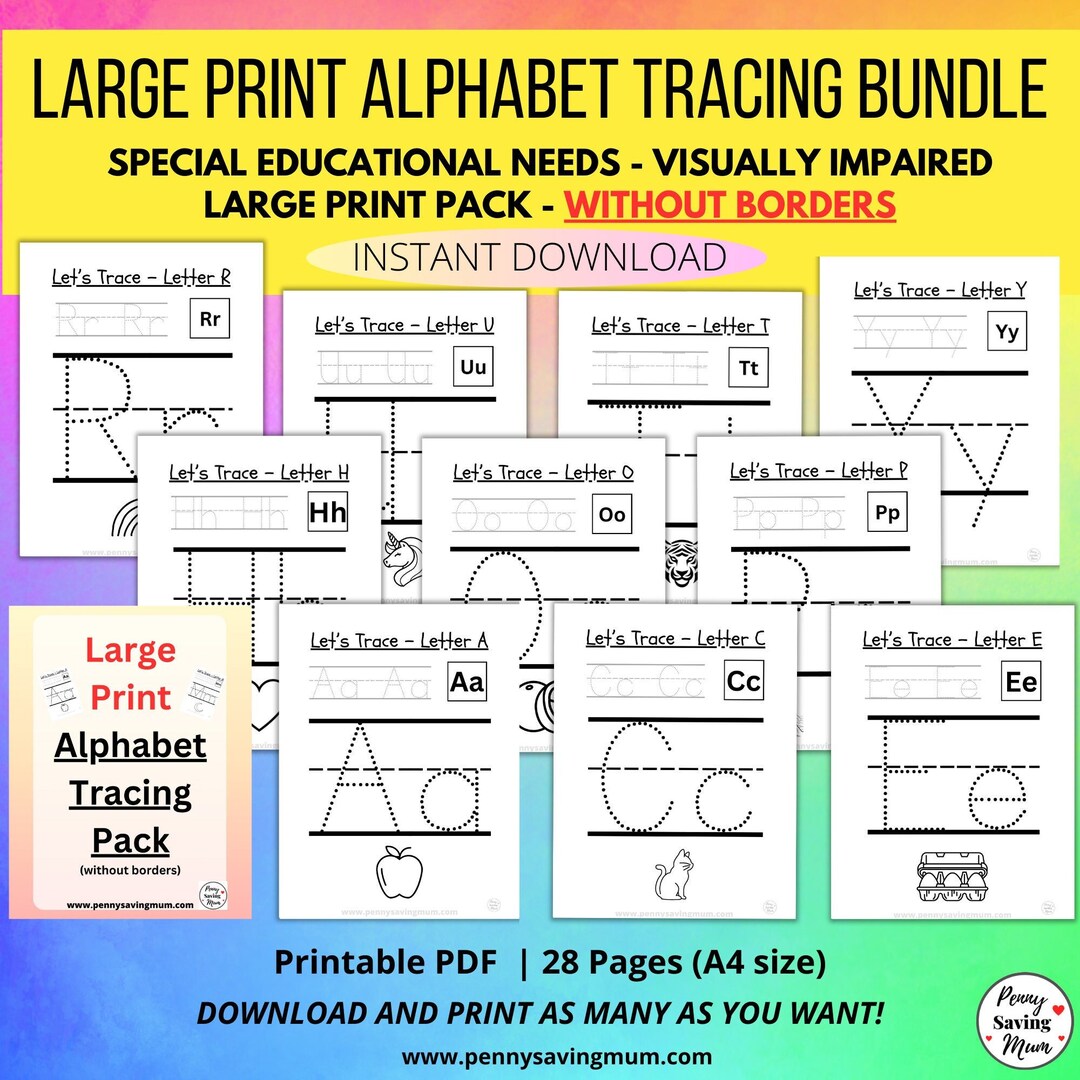 Large Print, Alphabet Tracing, ABC, Special Educational Needs, Visually ...