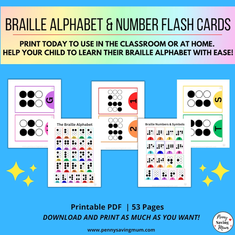 Braille Alphabet Flash Cards, Learn Braille Numbers, Special ...