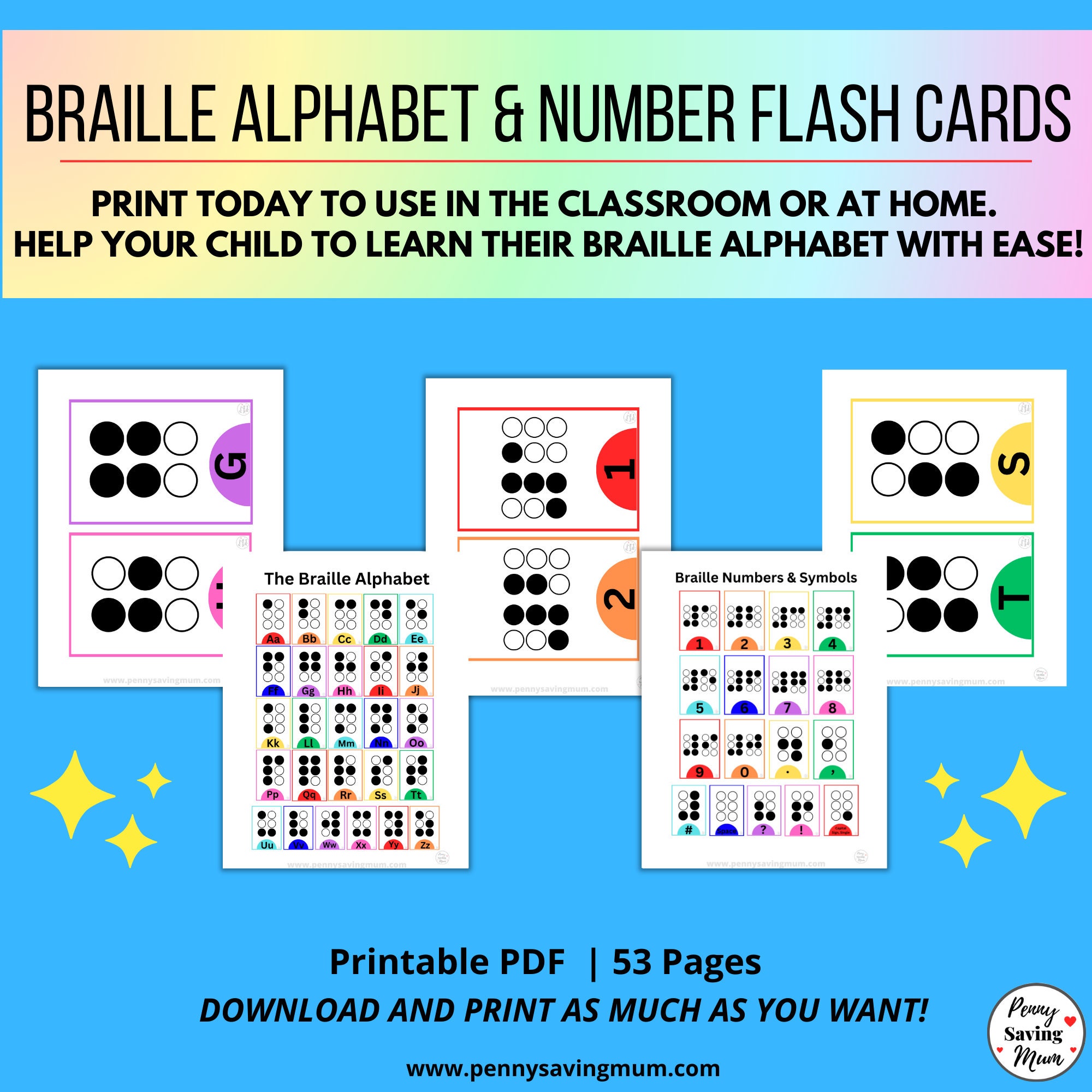 Braille Alphabet Flash Cards, Learn Braille Numbers, Special ...