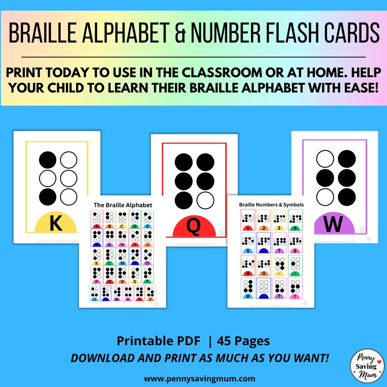 Braille Alphabet Flash Cards, Learn Braille Numbers, Special ...