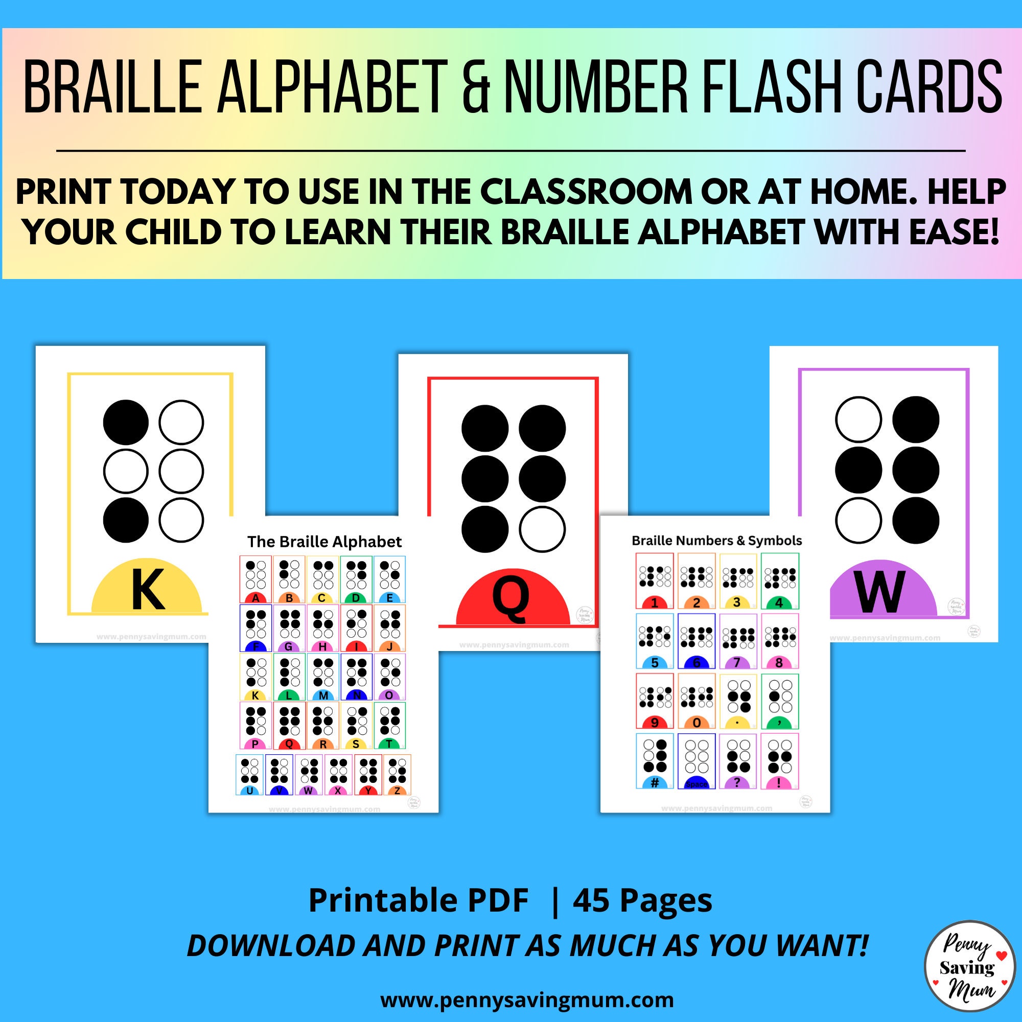 Braille Alphabet Flash Cards, Learn Braille Numbers, Special ...