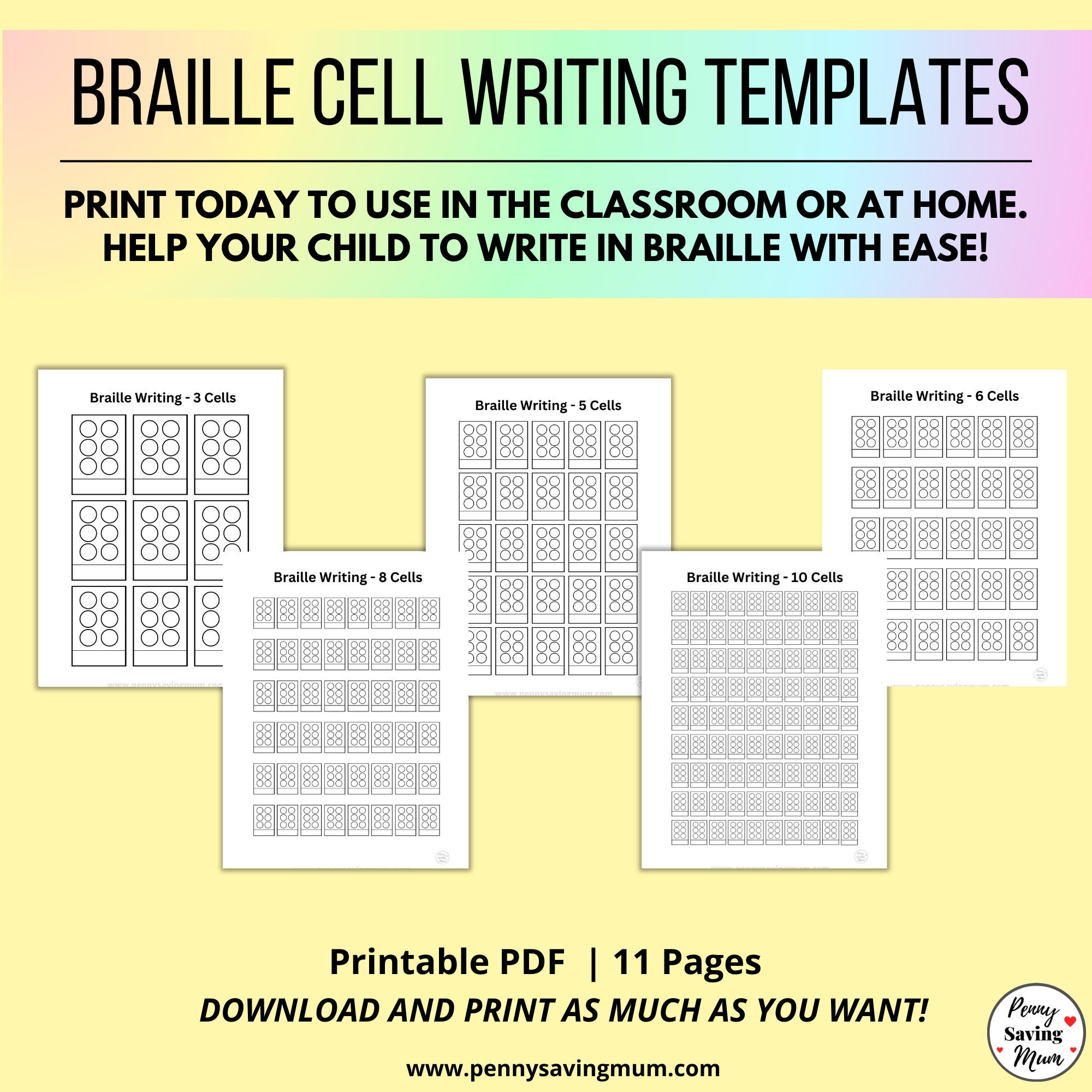Braille Cell Writing Templates, Learn Braille Alphabet, Numbers ...