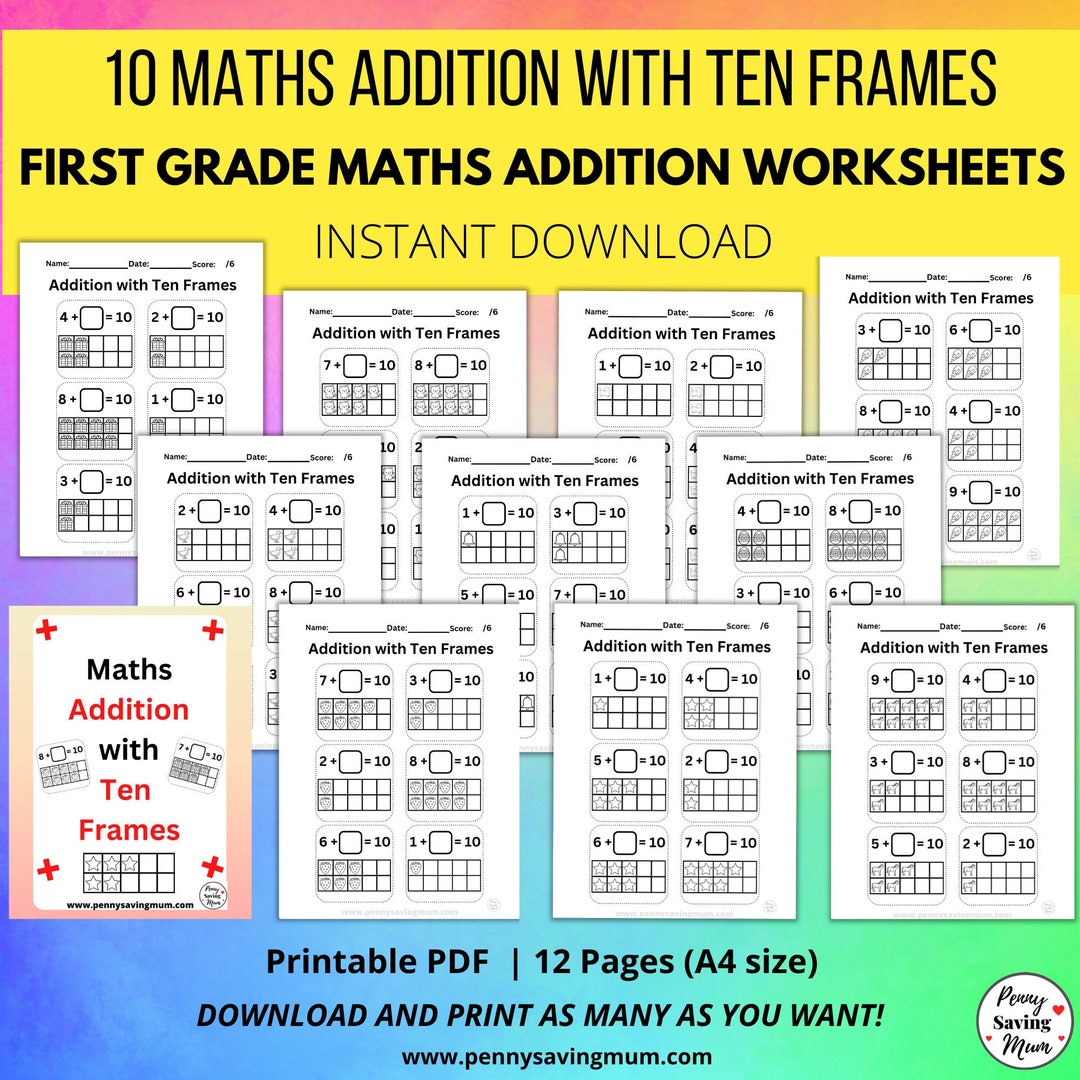 10 Maths Addition Year One First Grade Maths Worksheets With Ten Frames ...