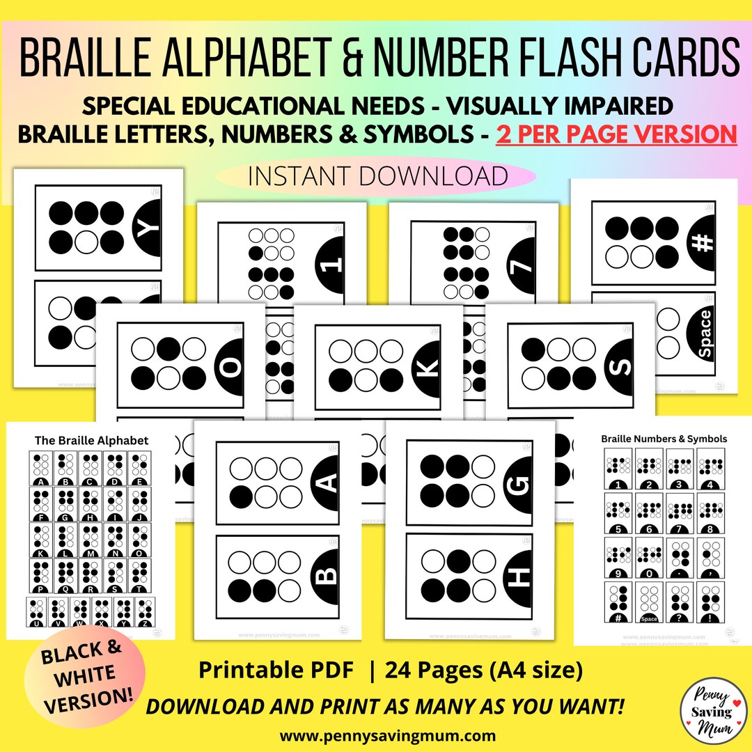 Braille Alphabet Flash Cards, Learn Braille Numbers, Special ...