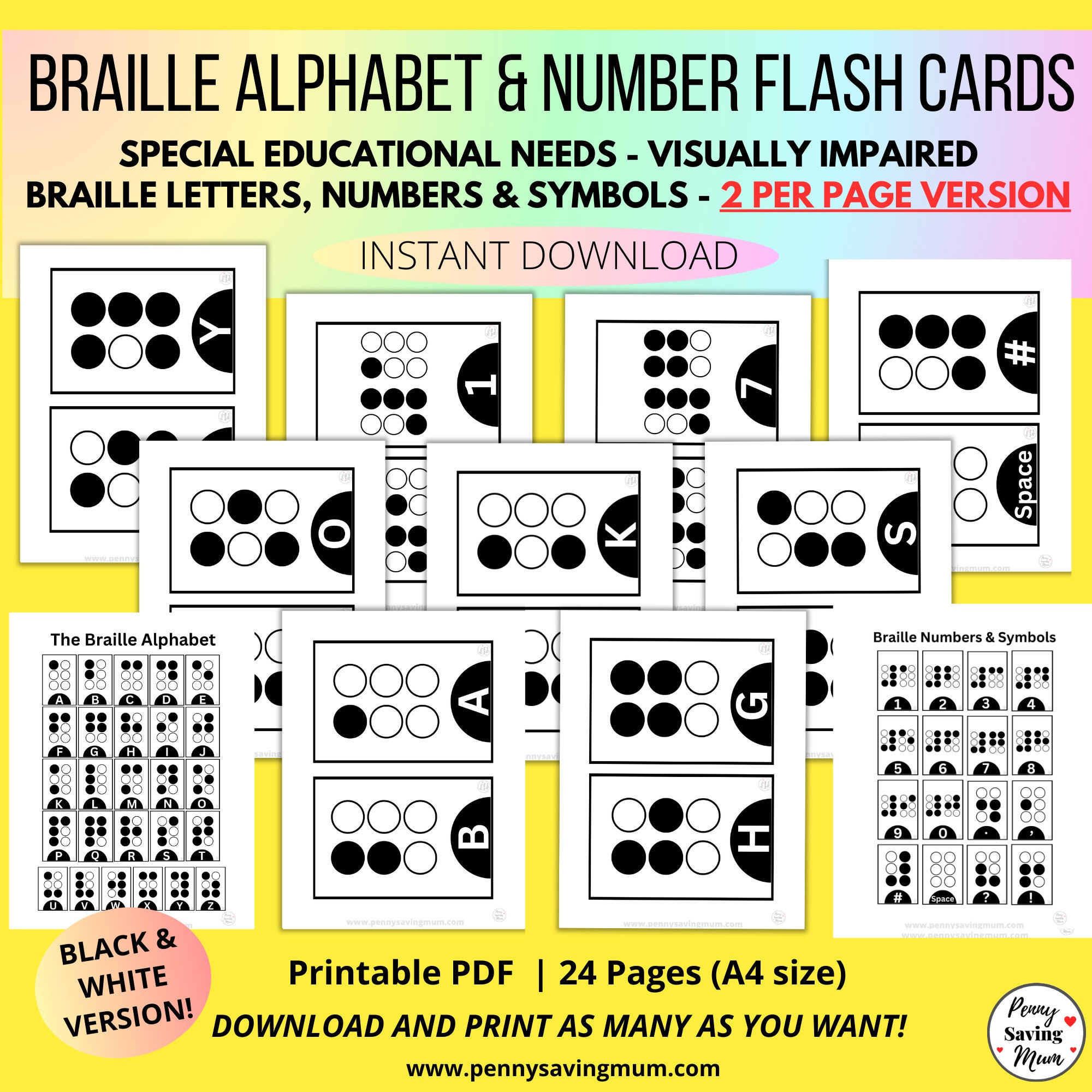 Braille Alphabet Flash Cards, Learn Braille Numbers, Special ...