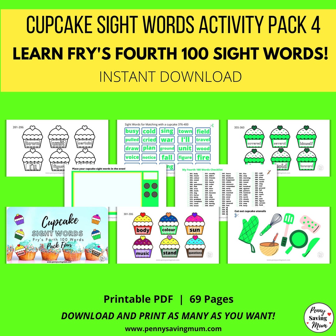 Sight Word Cupcakes Learn Fry's Fourth 100 Words Printable - Etsy