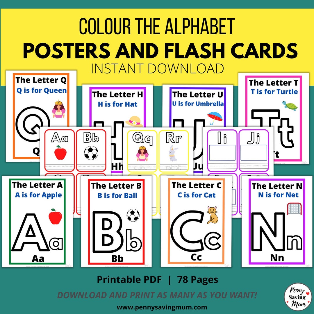 Colour the Alphabet Posters and Flash Card Printables - Etsy