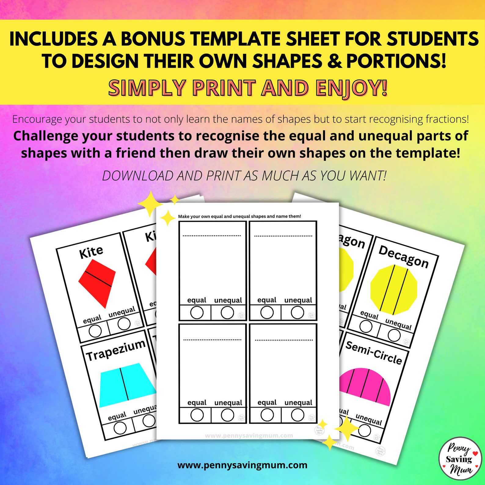 Partition Shapes Into Equal & Unequal Parts, Geometry, Shapes Worksheet ...