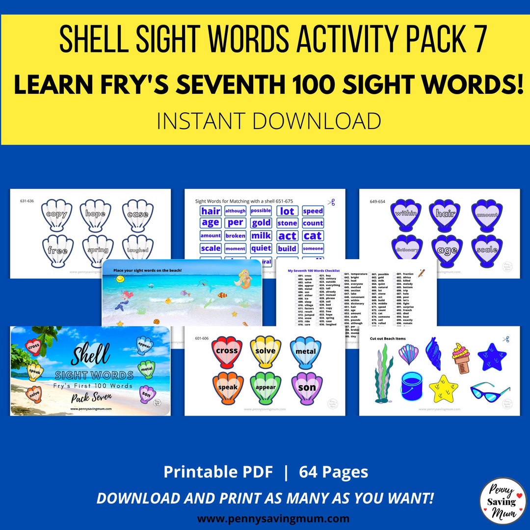 Sight Word Shells Fry's Seventh 100 Words Printable - Etsy